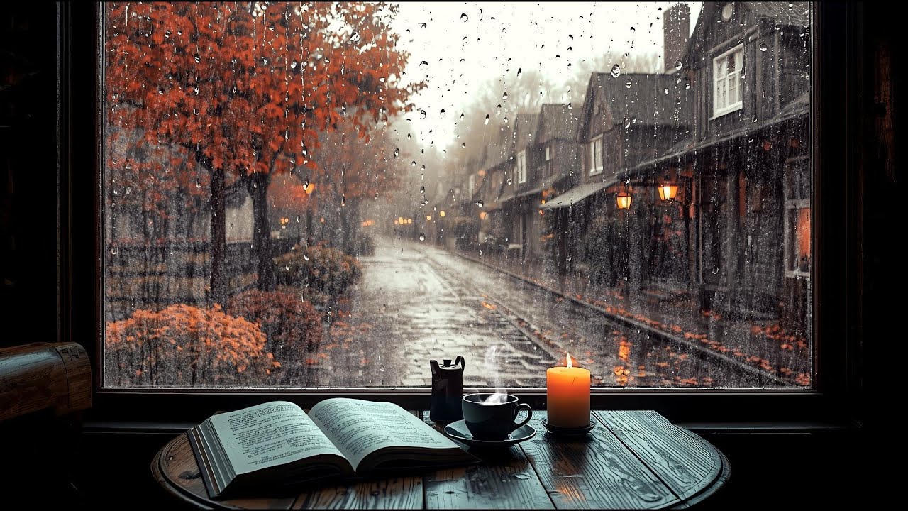 Rainy Autumn Coffee Shop Ambience | Cozy Rain on Windows for Studying ...