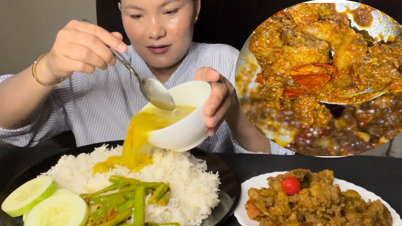 Buff spicy fry,green fry beans yellow daal with rice@gurungfamily4715 ...