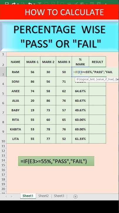 How to calculate percentage wise Pass or Fail in Excel #shorts - YouTube