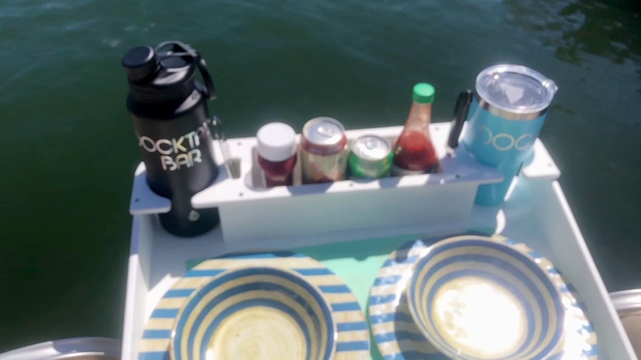 Docktail Bar Utility Table With Pontoon Rail Mount - YouTube