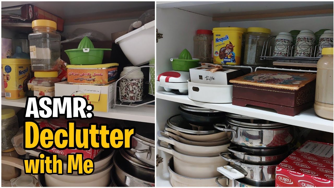 ASMR; Quick Decluttering & Organizing; Using cabinet organizer to declutter kitchen - YouTube