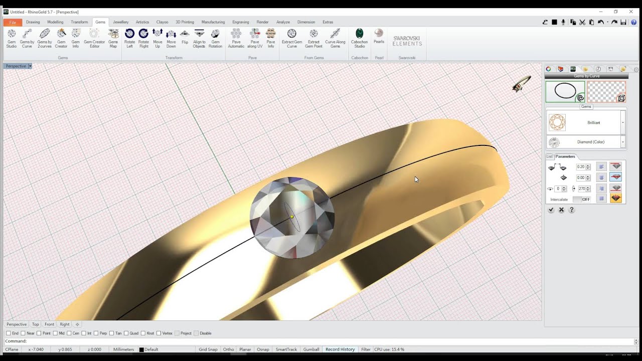 RhinoGold 5.7 - Gems by Curve - YouTube