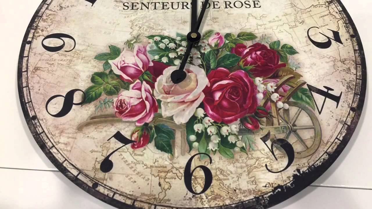 Romantic Roses Clock, 16" Eruner Rustic Floral Style Wall Clock ...