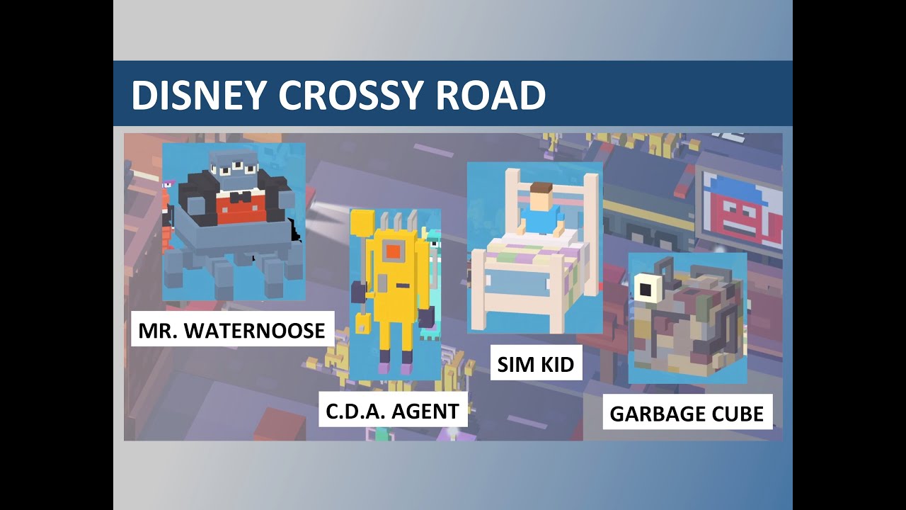 Disney Crossy Road Mr. Waternoose, C.D.A. Agent, Sim Kid, Garbage Cube ...