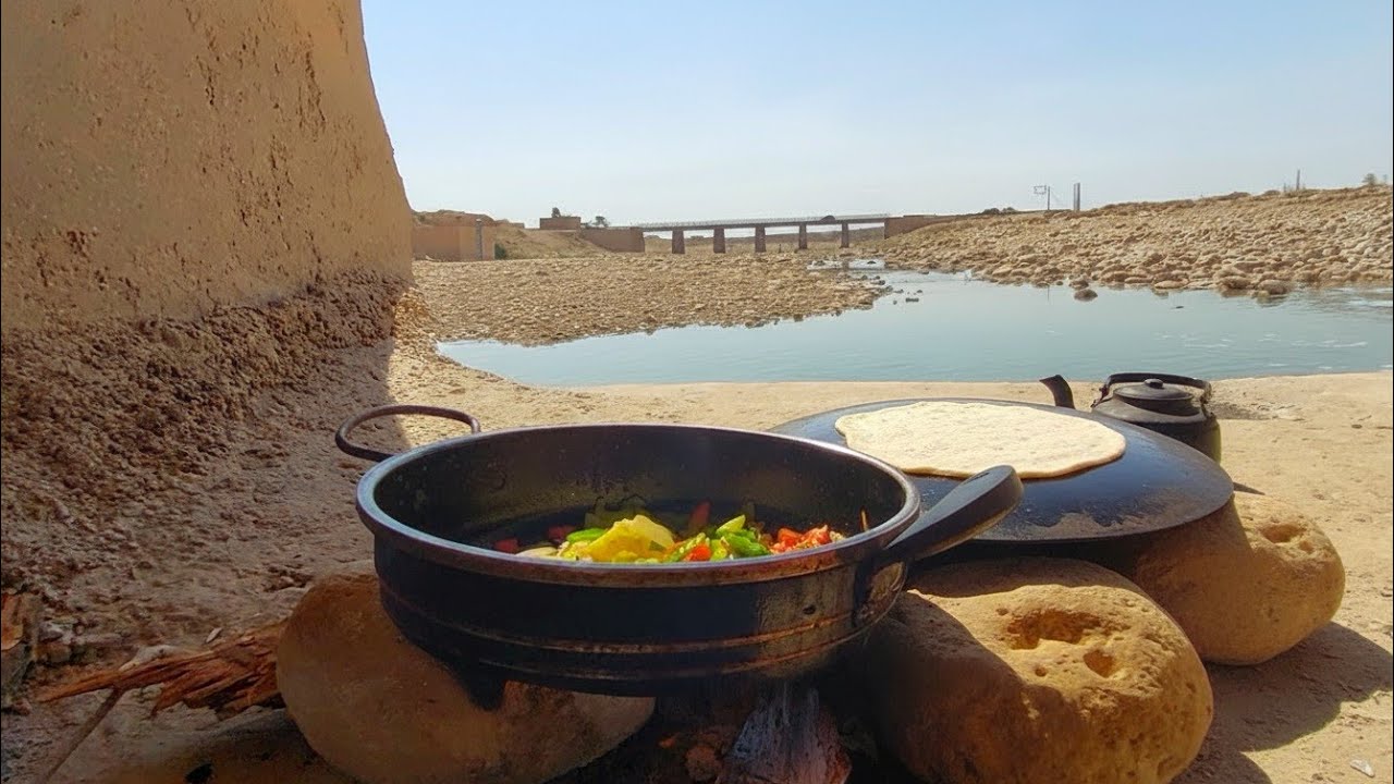 Cooking by the River 🌿 Baking Flatbread on a Metal Griddle Under an Old ...