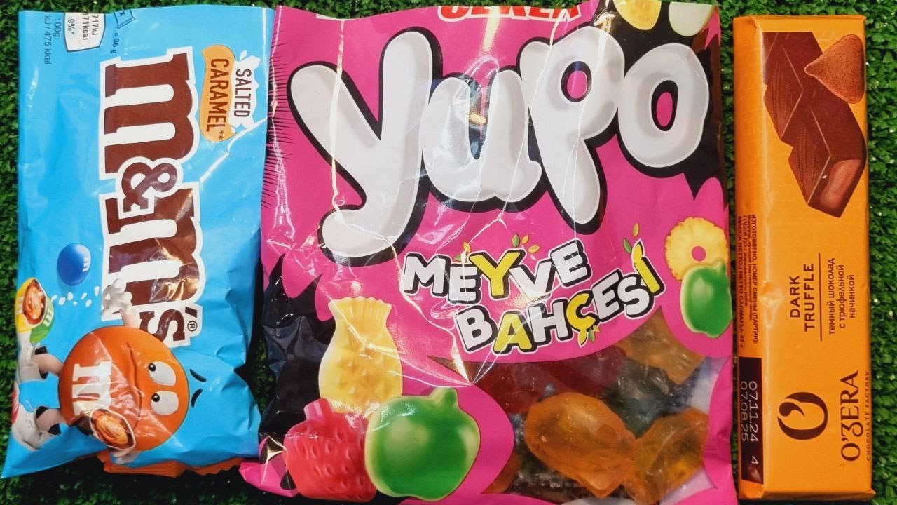 ASMR unboxing of sweet treats: M&M's, YUPO jelly beans and chocolate ...