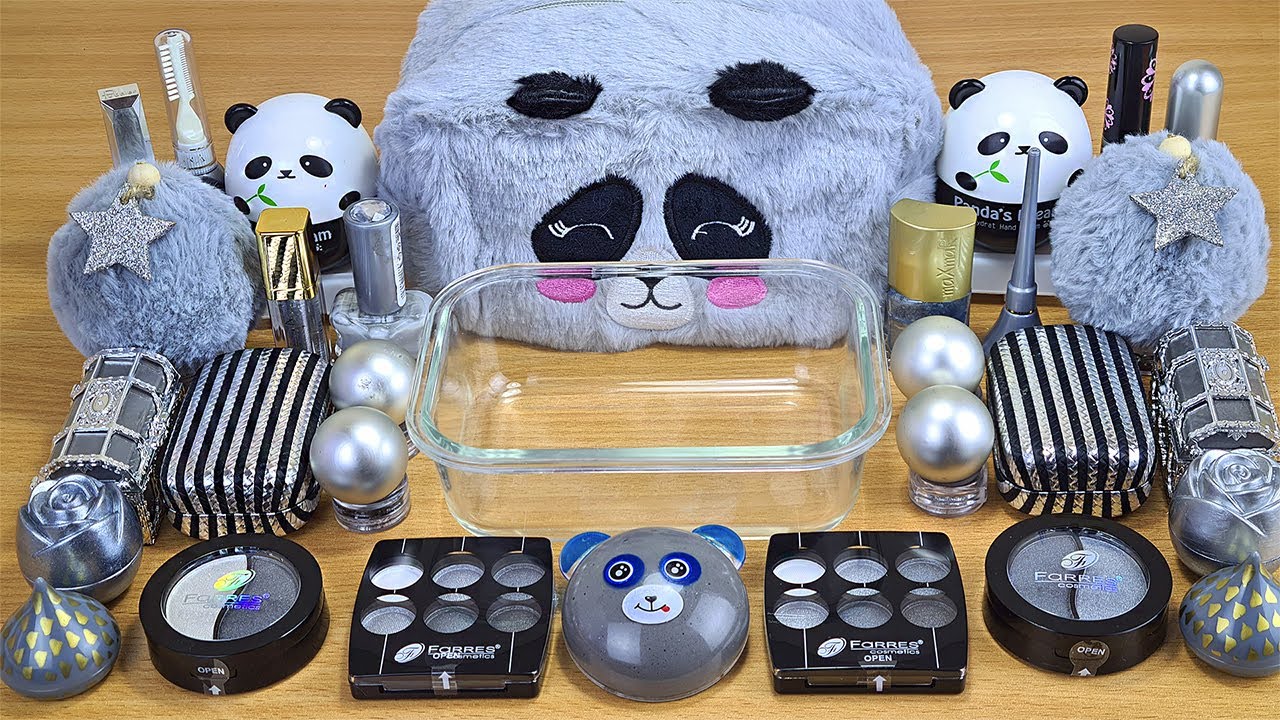 GRAY SLIME | Mixing makeup and glitter into Clear Slime | Satisfying ...