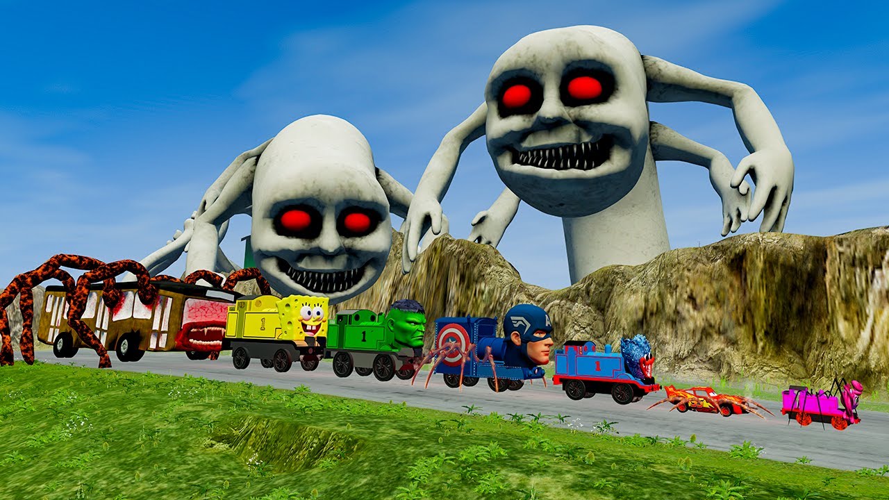 All monsters Big & Small Cars vs Downhill Madness with CURSED ThOMAS ...