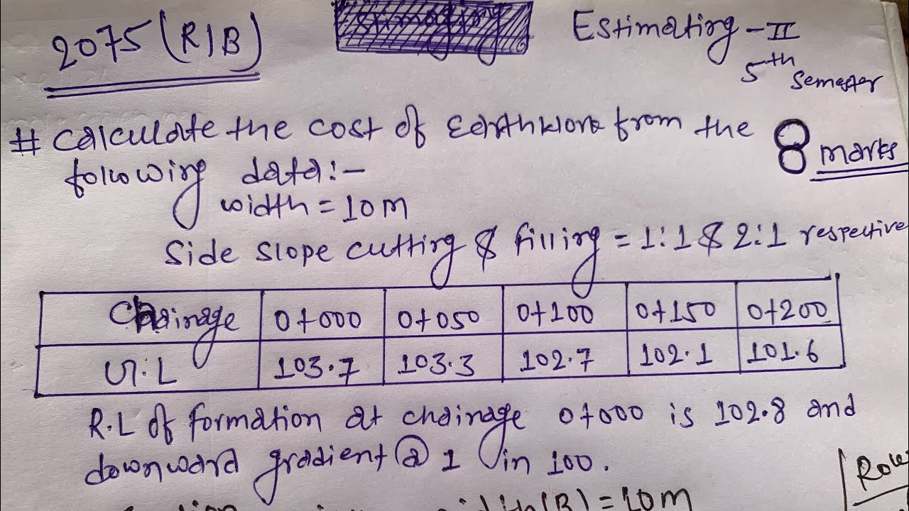 EARTHWORK CALCULATION || ESTIMATE 5TH SEMESTER NUMERICAL || DIPLOMA IN ...