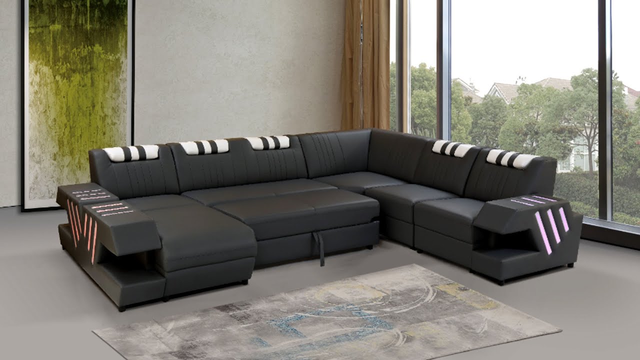 Pluto Leather Sectional With Adjustable Headrest | Jubilee Furniture - YouTube