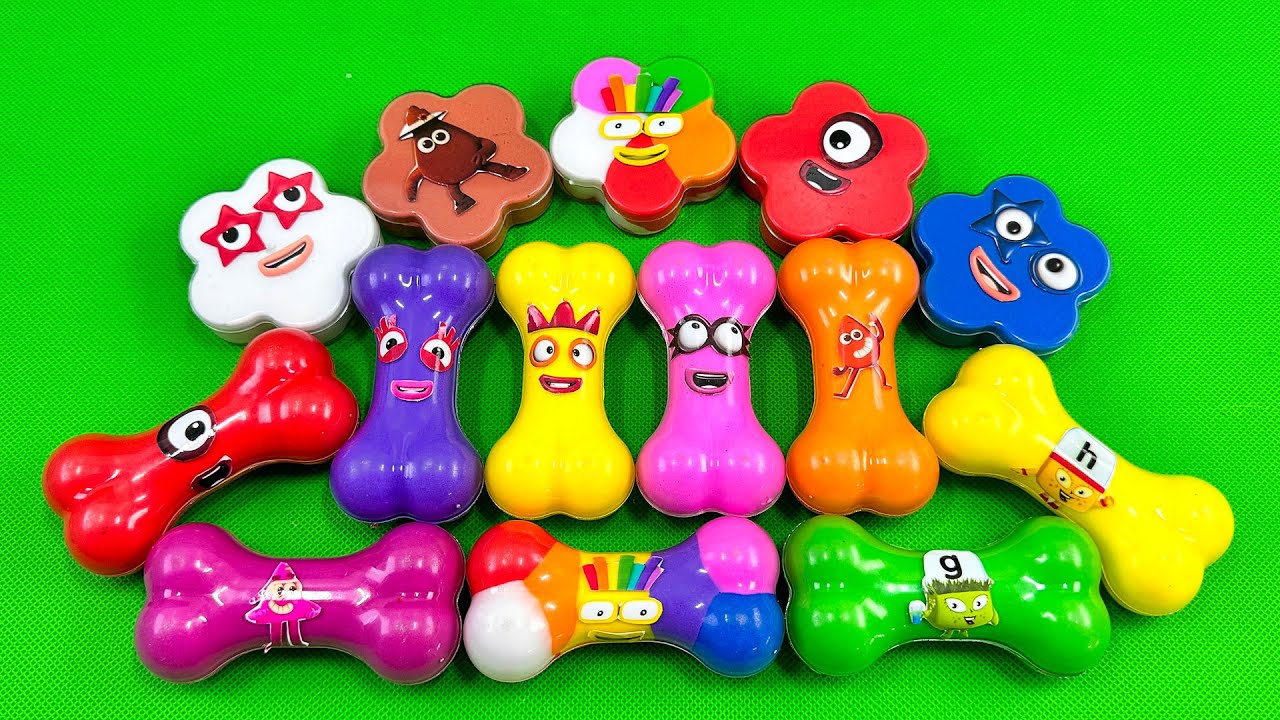 Finding Numberblocks in Dog Bone, Flower Shapes with Rainbow CLAY ...