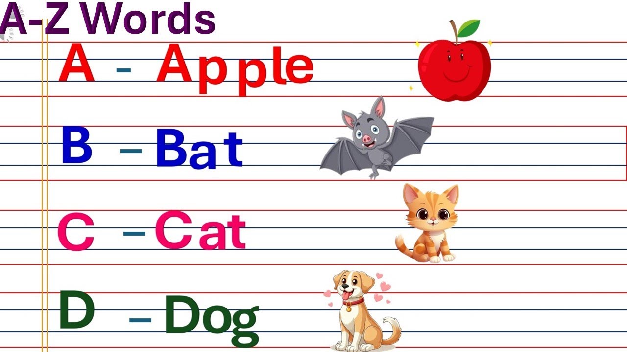 English Alphabets From A to z /abcd kids leaning videos /a for apple b ...