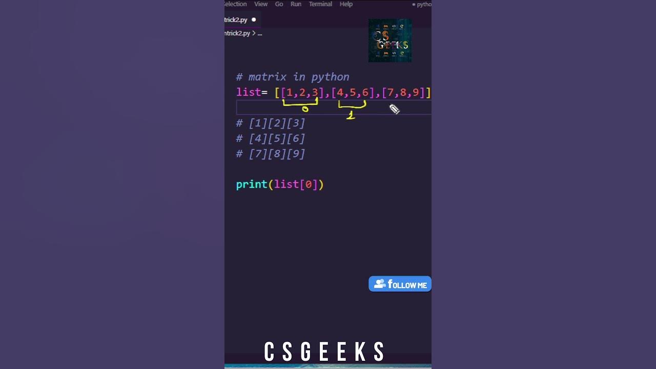 Matrix Representation In Python Python Coding Python3 Pythontricks Youtube