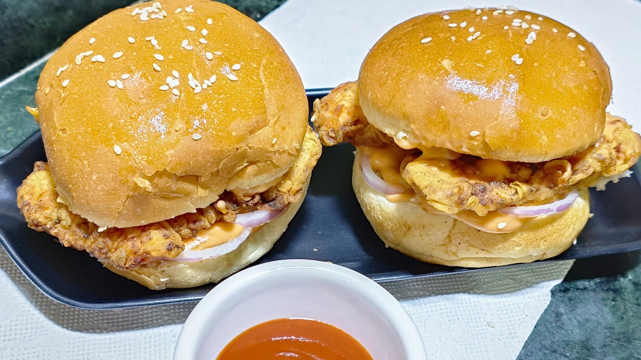 zinger burger recipe || KFC style chicken burger || double chicken ...