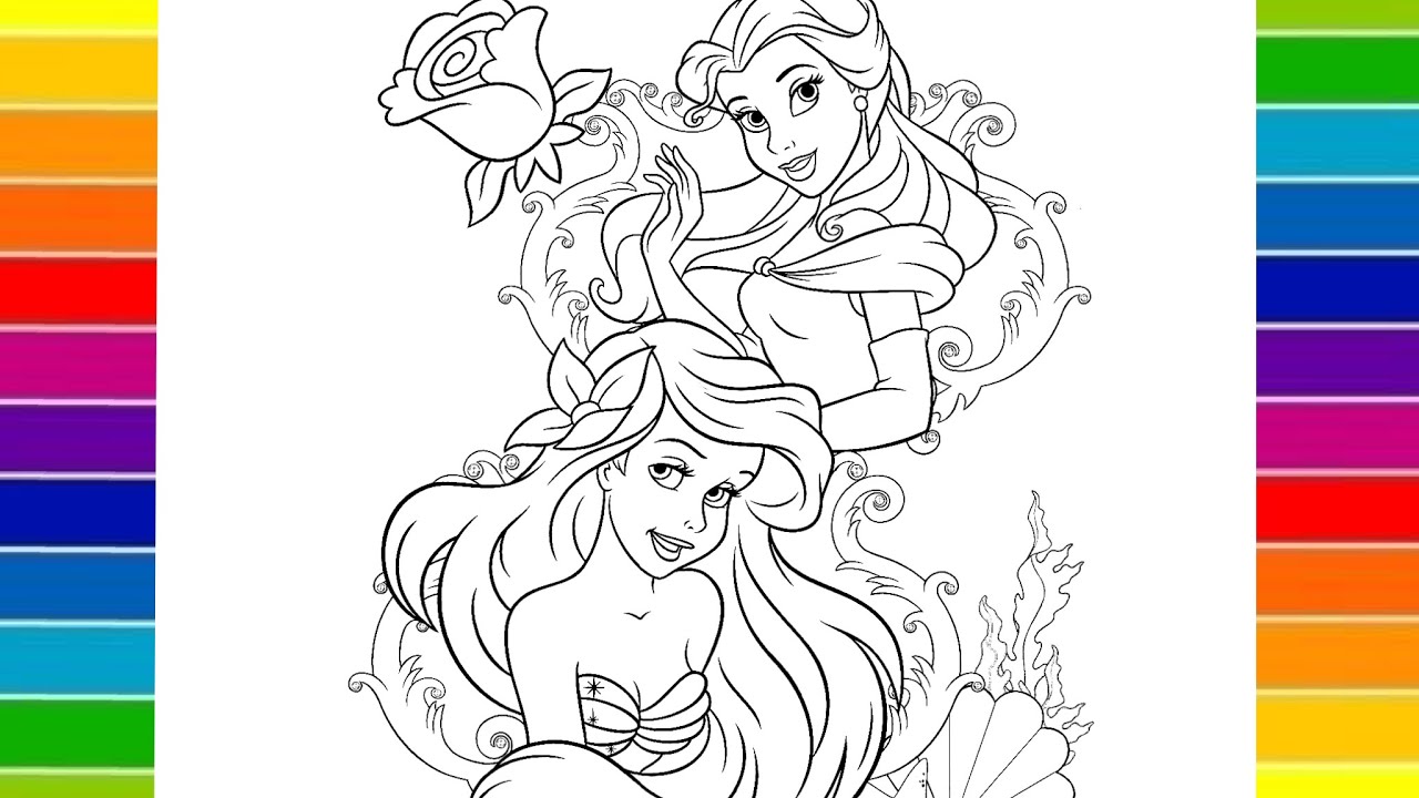 Relaxing colouring with beautiful Bella and Ariel | learn colour - YouTube