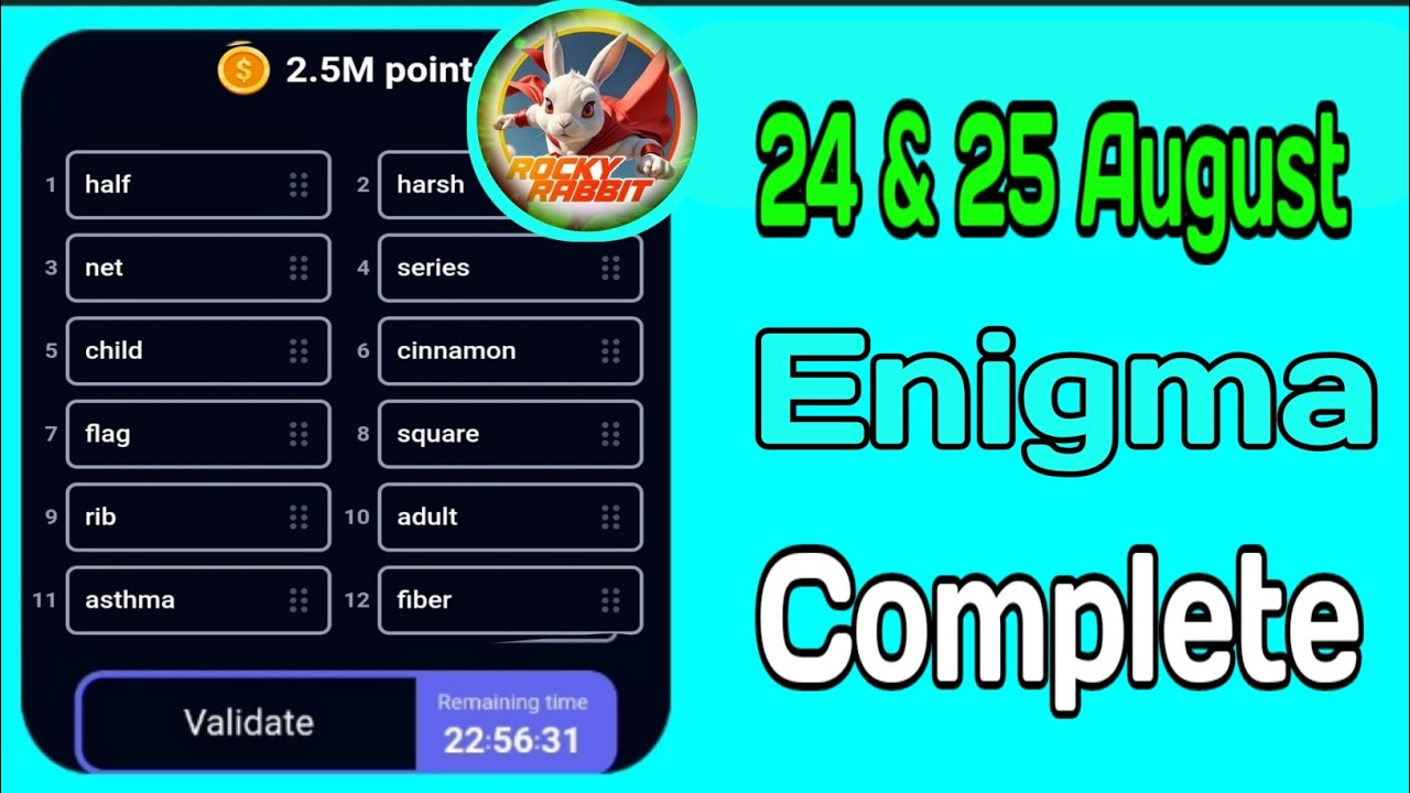 24 & 25 August Enigma In Rocky Rabbit ( 100% Complete ) 🎉😲 - YouTube