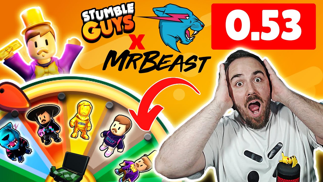 0.53 EN STUMBLE GUYS X MR BEAST, TODAS LAS SKINS GRATIS Y EL MAPA DE MR ...