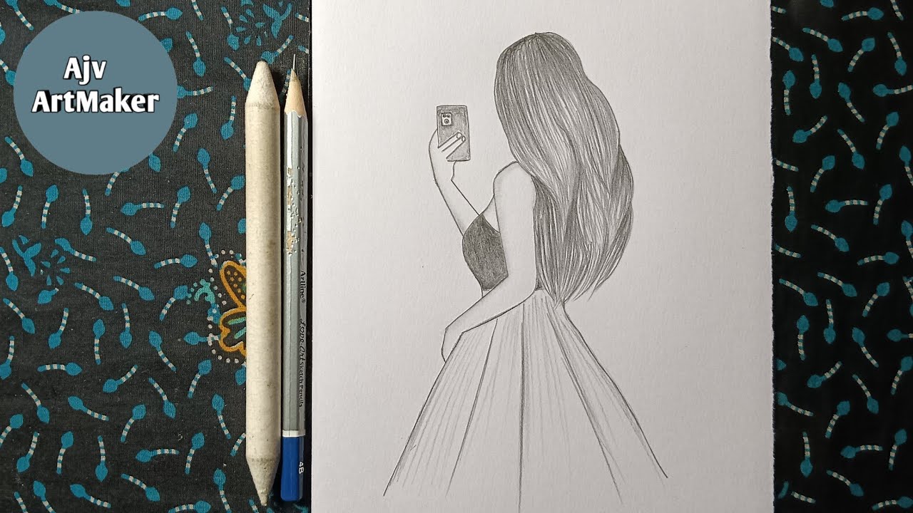 How to draw a Girl taking Selfie / Girl Backside drawing / pencil ...