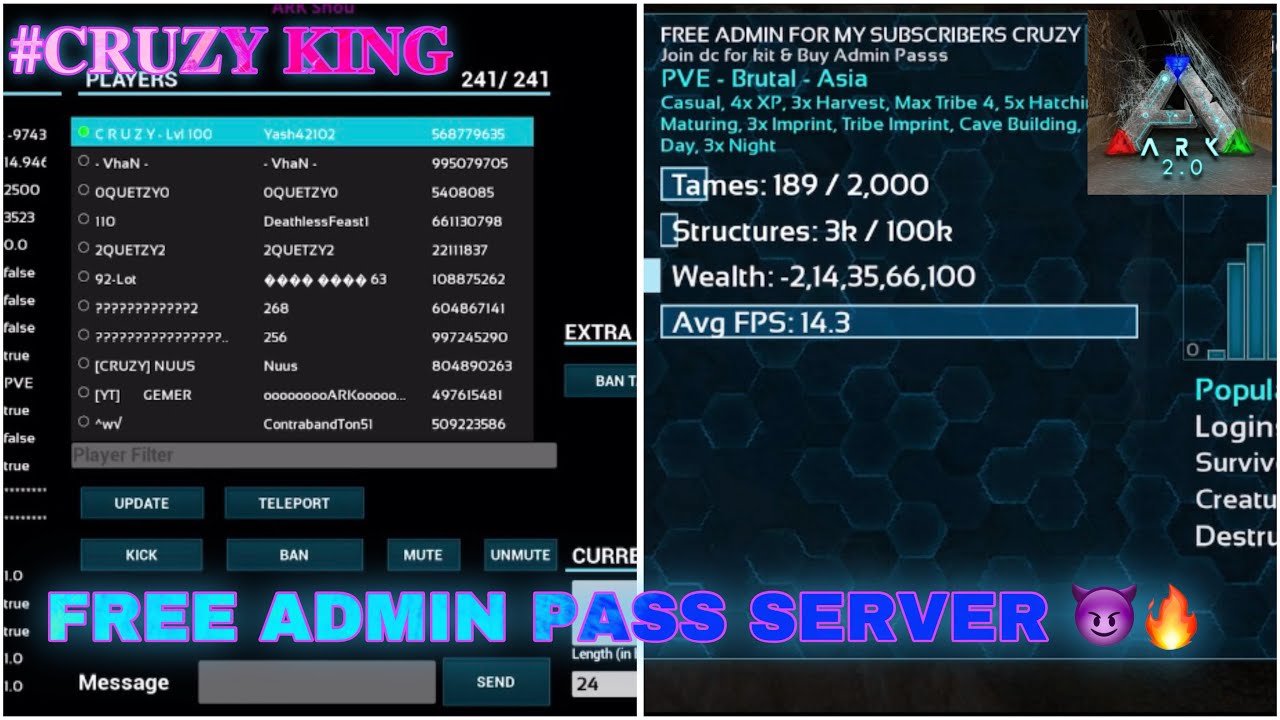 ARK MOBILE FREE ADMIN PASS SERVER 😈🔥 - YouTube
