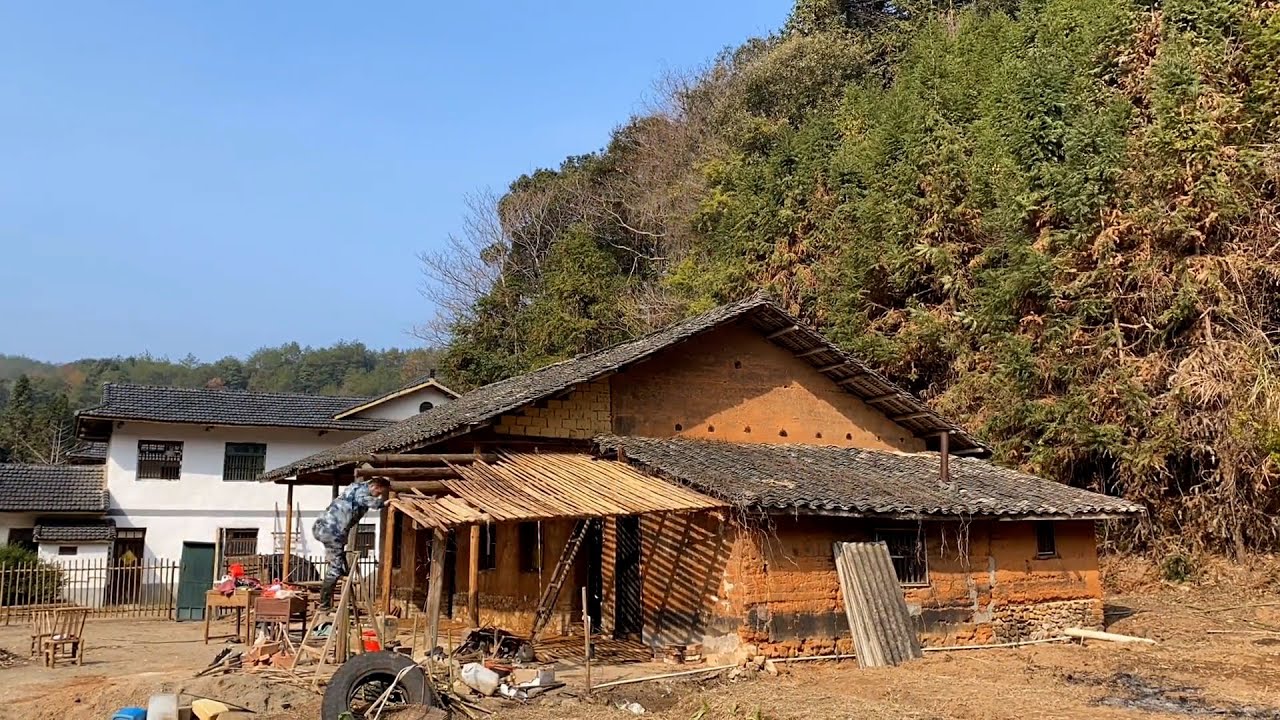Poor young couple upgraded their wooden house and built an outdoor ...