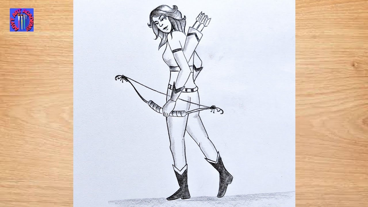 Girl With Bow And Arrow Drawing