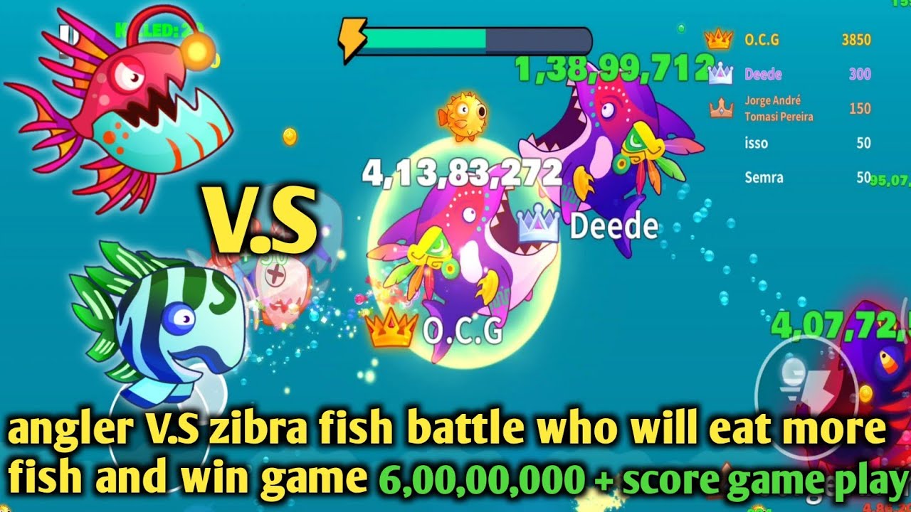 Angler Fish VS Zibra Fish Battle Who Will Eat More Fish And Win Game ...
