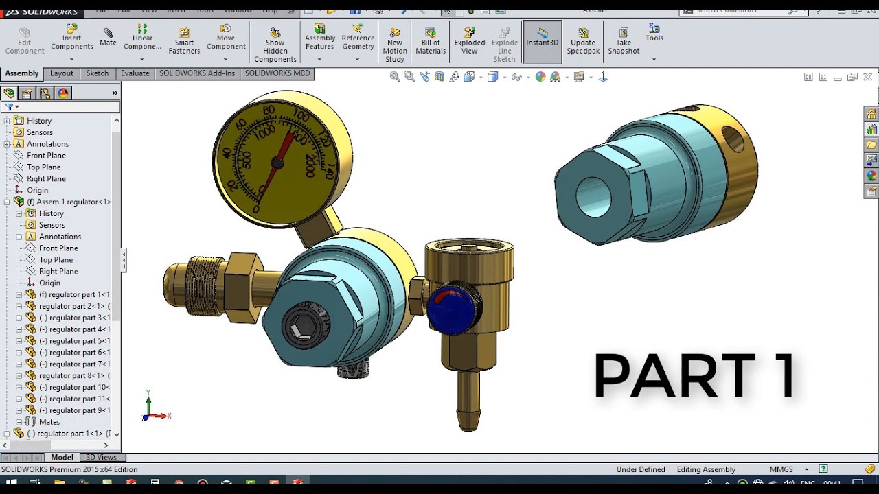 solidworks tutorial # Cara membuat regulator gas argon part1 - YouTube