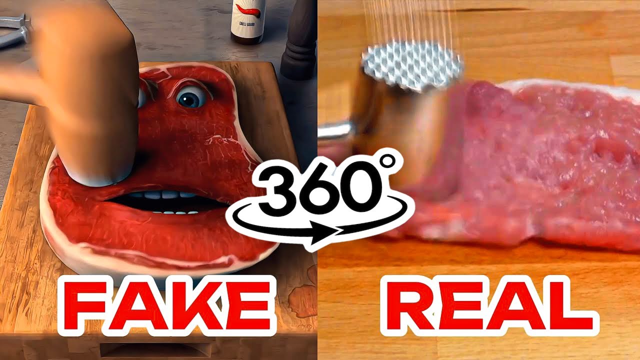 360° VR - Charlie the steak Real vs Fake injected - YouTube