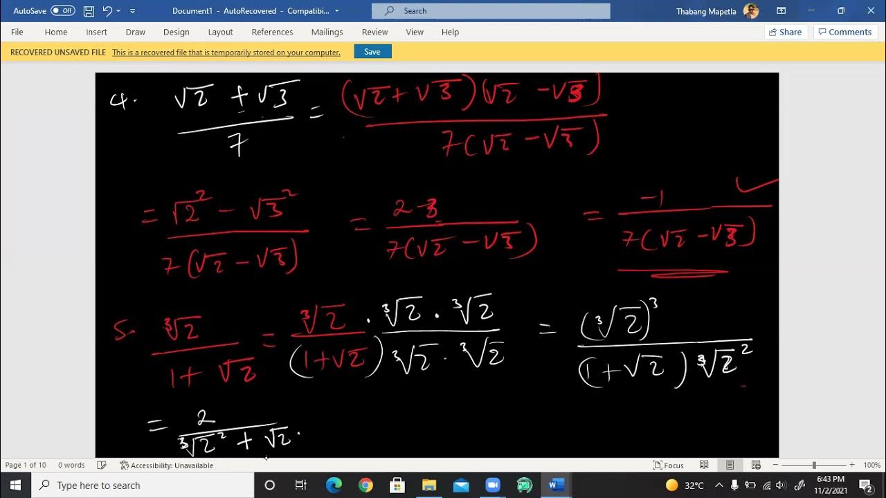 rationalizing numerator and denominator and factoring expressions ...