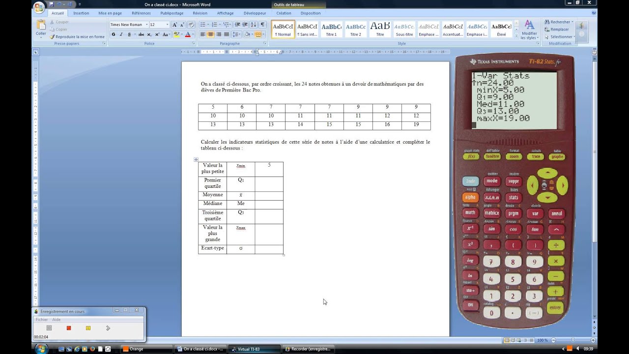 Calculs d'indicateurs statistiques avec la calculatrice TI-82 Stats.fr - YouTube