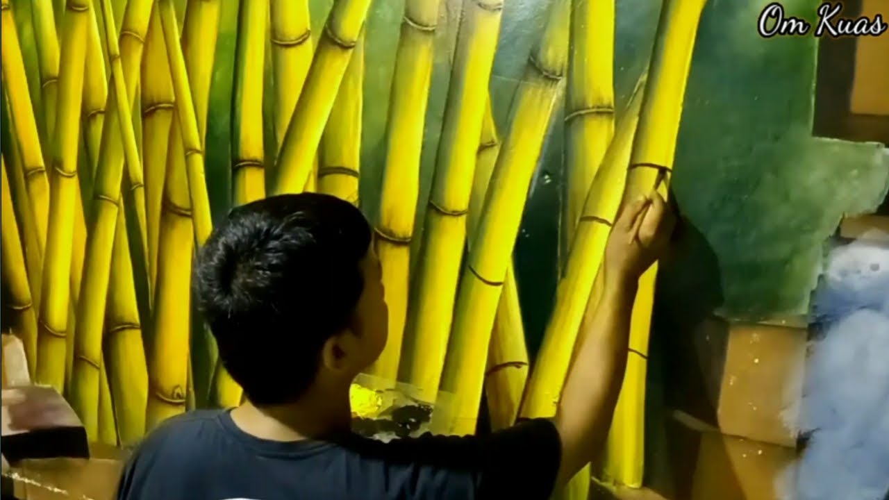 melukis bambu kuning di dinding part.3 cara detail melukis ruas bambu ...