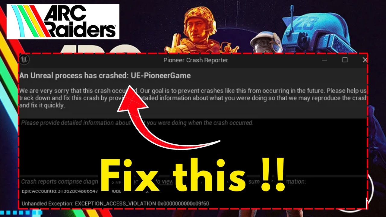 Arc raiders crashing error unhandled exception fix - YouTube
