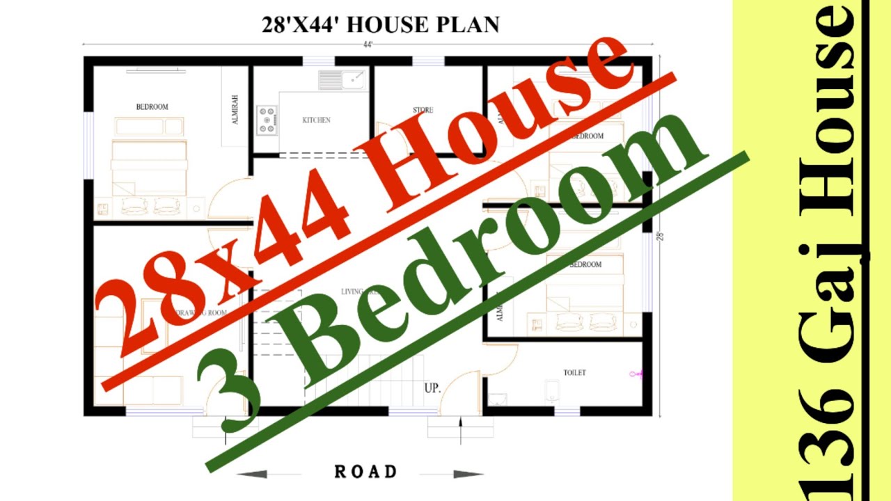 136 gaj house design ll 28x44 me ghar ka naksha ll 28x44 house plan ll ...
