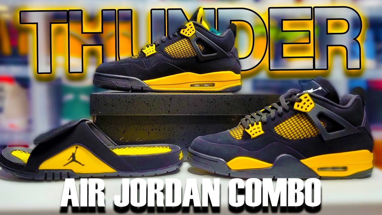 Air Jordan 4 & Hydro Slides “Thunder" Official Comparison (4K) - YouTube