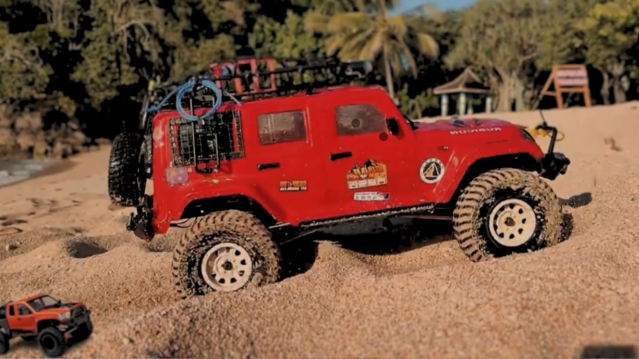 Rubicon scale 1/10 rc mudding in beach extreme car off road ,SEA RC CAR ...
