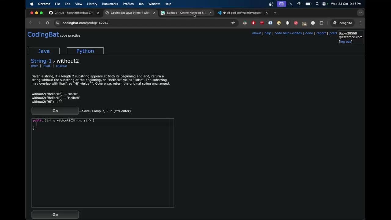 CodingBat Java | String-1 Section | without2 - YouTube CodingBat Java | String-1 Section | without2 - YouTube