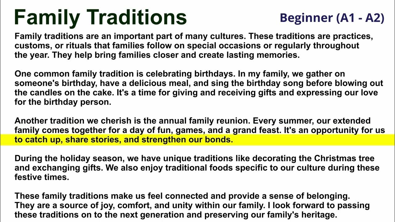 61. Family Traditions (Beginner A1-A2) - English Reading Practice - YouTube