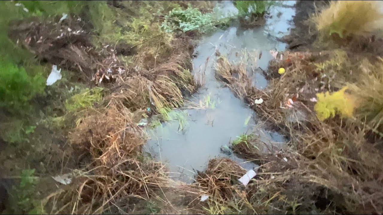 Trash Filled Drainage Trench Cleared - YouTube