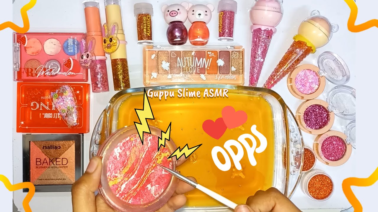 Satisfying Makeup Slime Mixing Pink and Yellow Glitters with Sequins ...