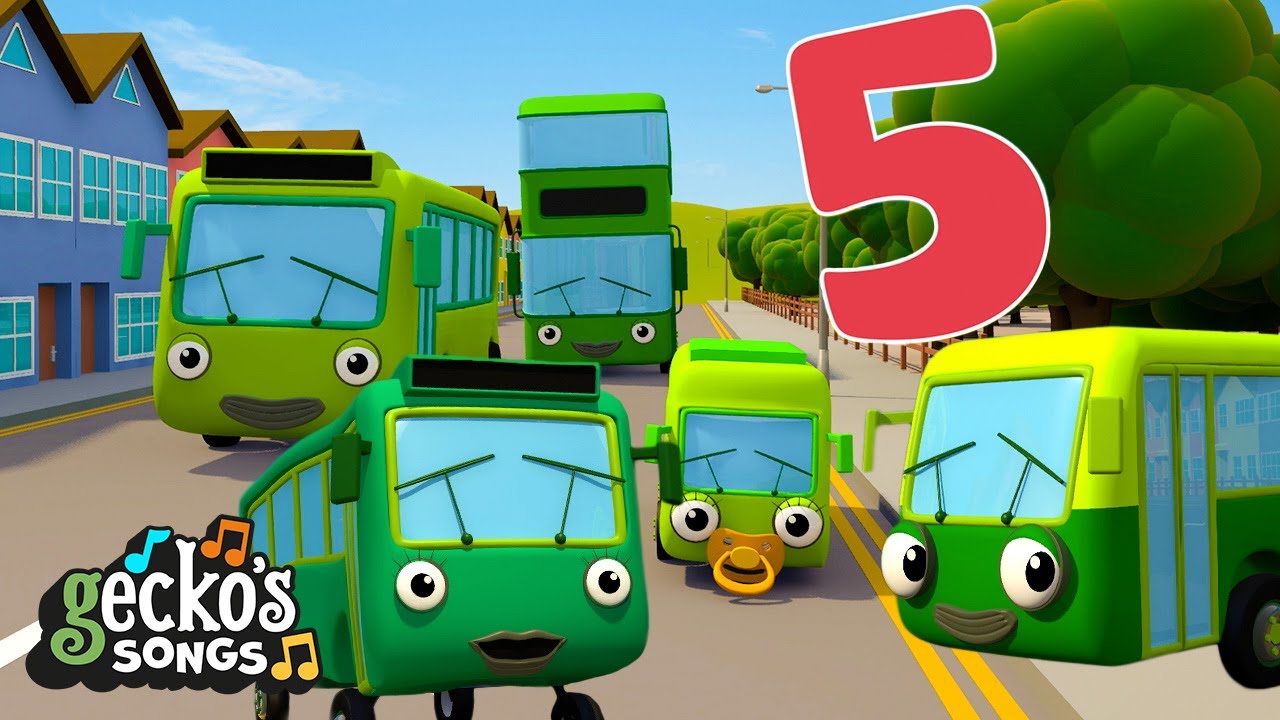 Sing Along: 5 Green Buses! 🎶🚌 | 🎶 Gecko's Songs 🚚 🎶 | Toddler Fun ...