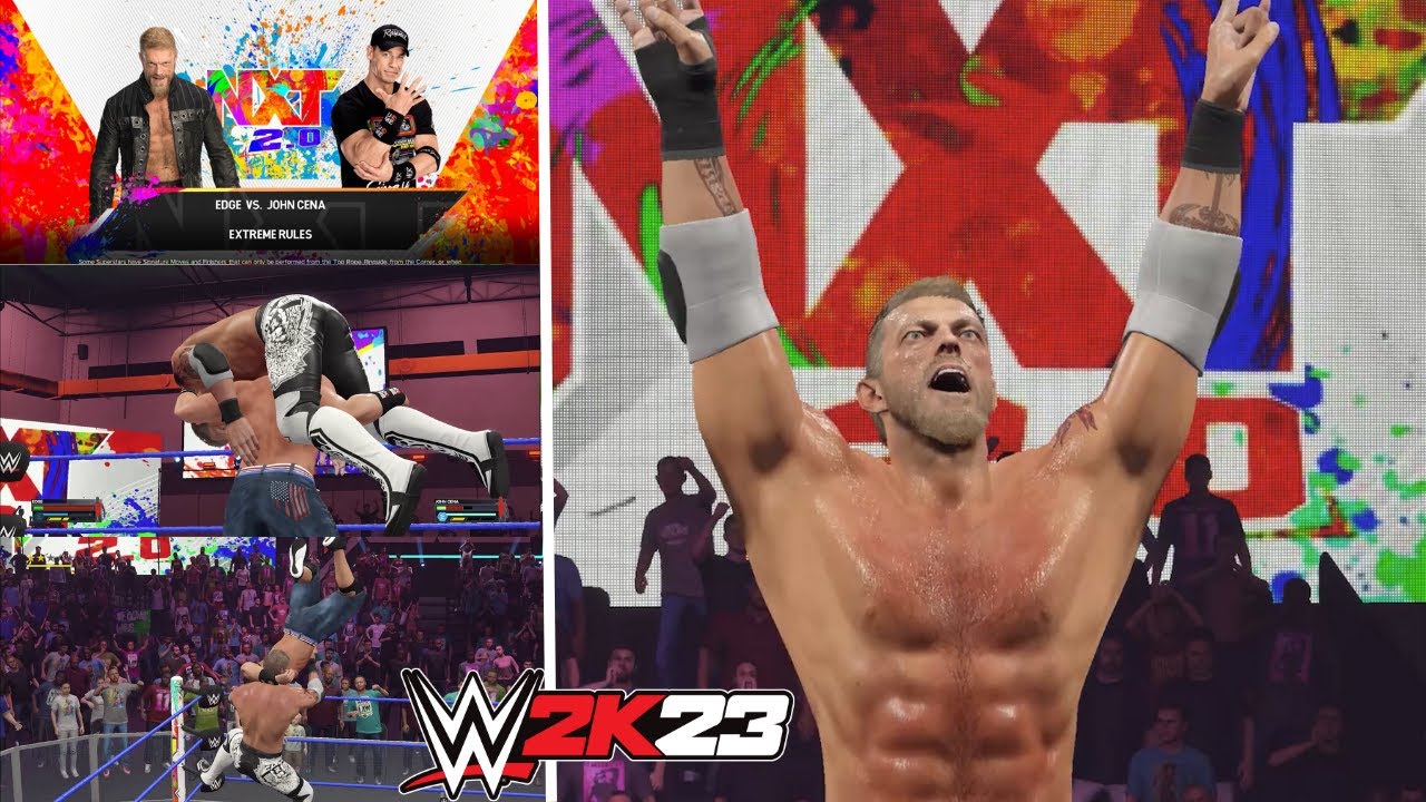 WWE 2K23 Edge Spears John Cena In Extreme Rules Match #1 Edge And John ...