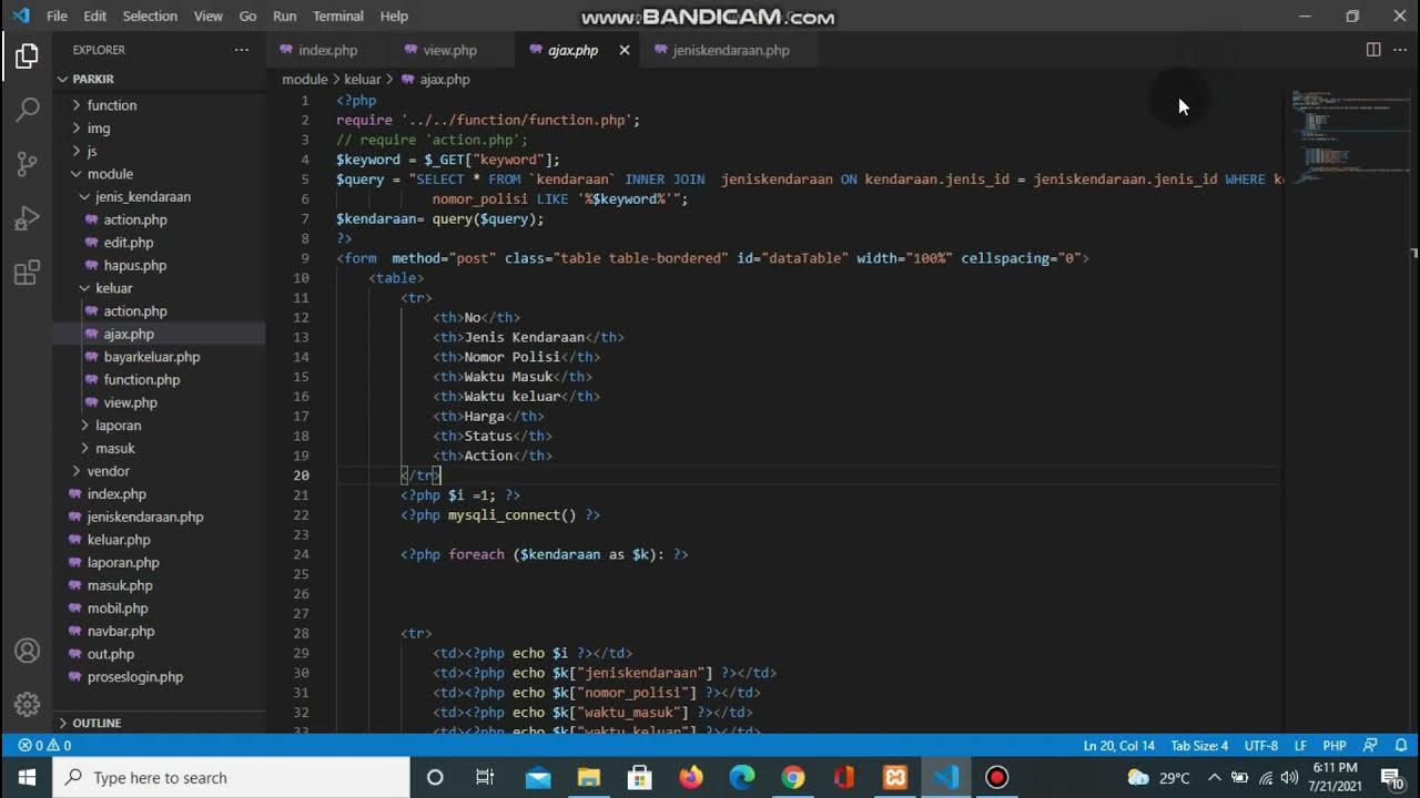 Perancangan sistem parkir PHP dan mysql - YouTube