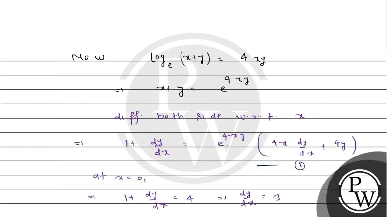 If \( y=y(x) \) is an implicit function of \( x \) such that \( \log _{\mathrm{e}}(x+y) \) \( =4 ...