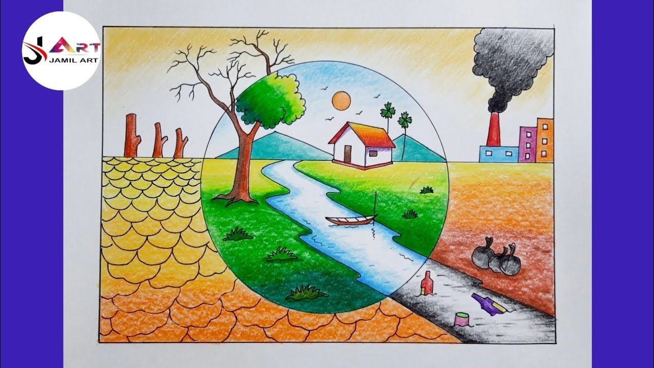 How to draw world environment day poster/ Save nature drawing easy step ...