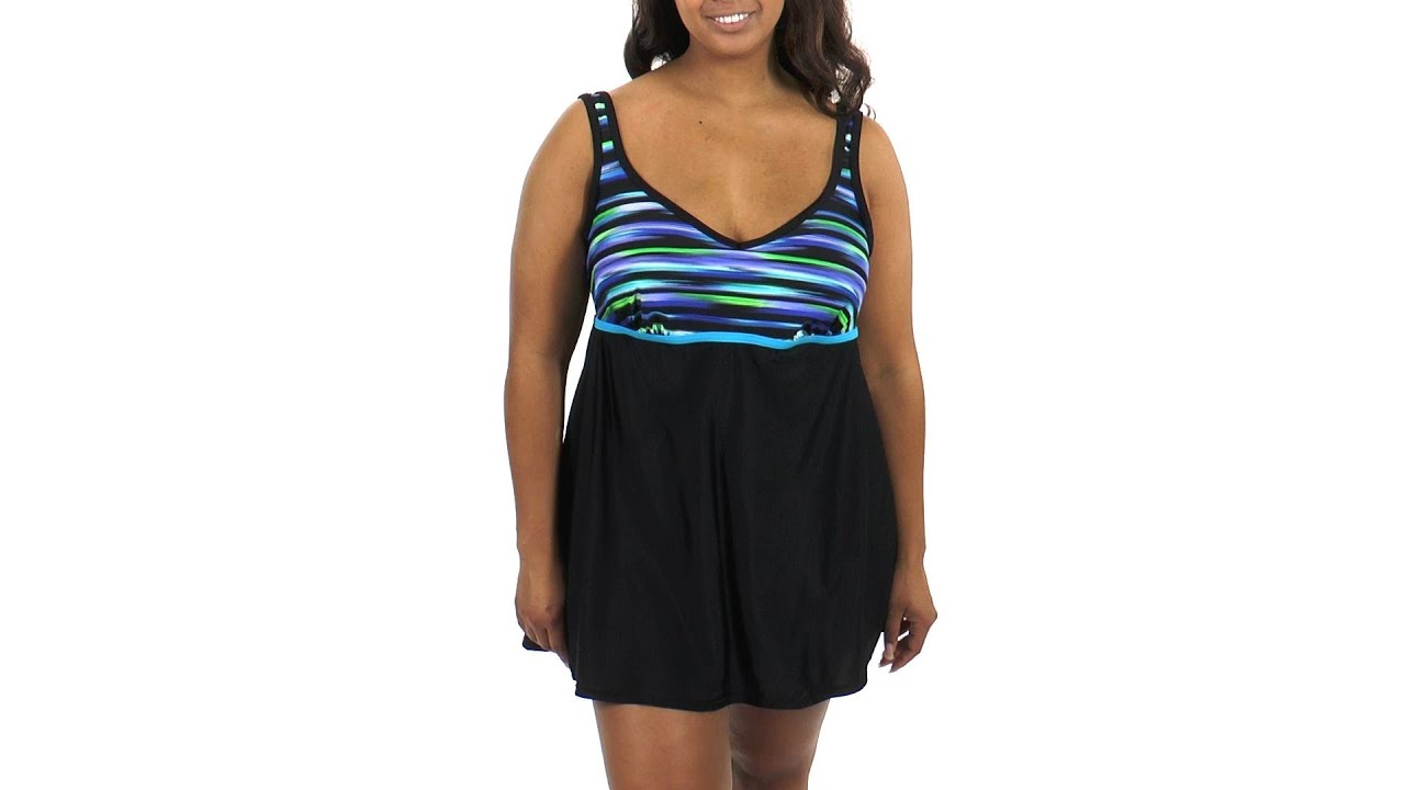 Delta Burke Plus Size Jet Setter V-Neck Swim Dress | SwimOutlet.com ...