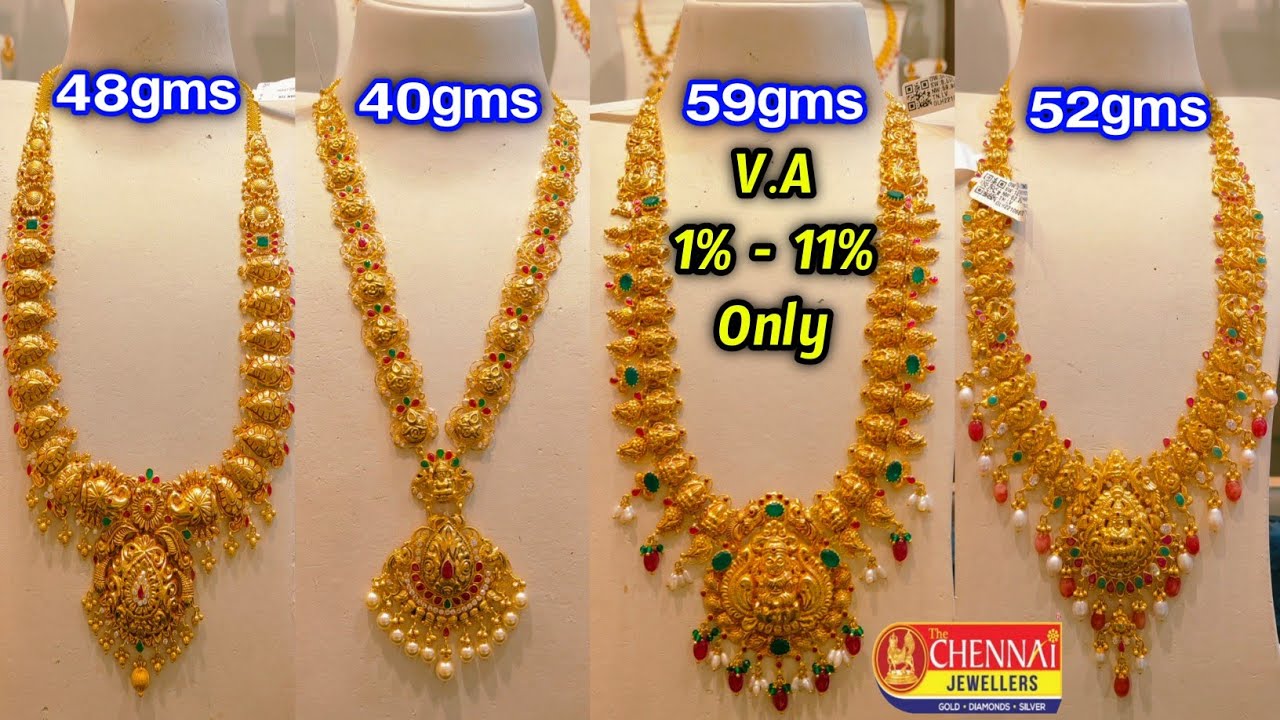 Latest Gold Haram Designs From 40 Grams L U Shape Nakshi Harams Stone