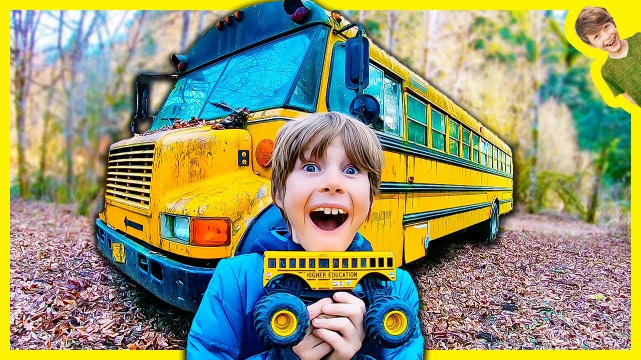 Monster Trucks Explore Abandoned School Bus - YouTube