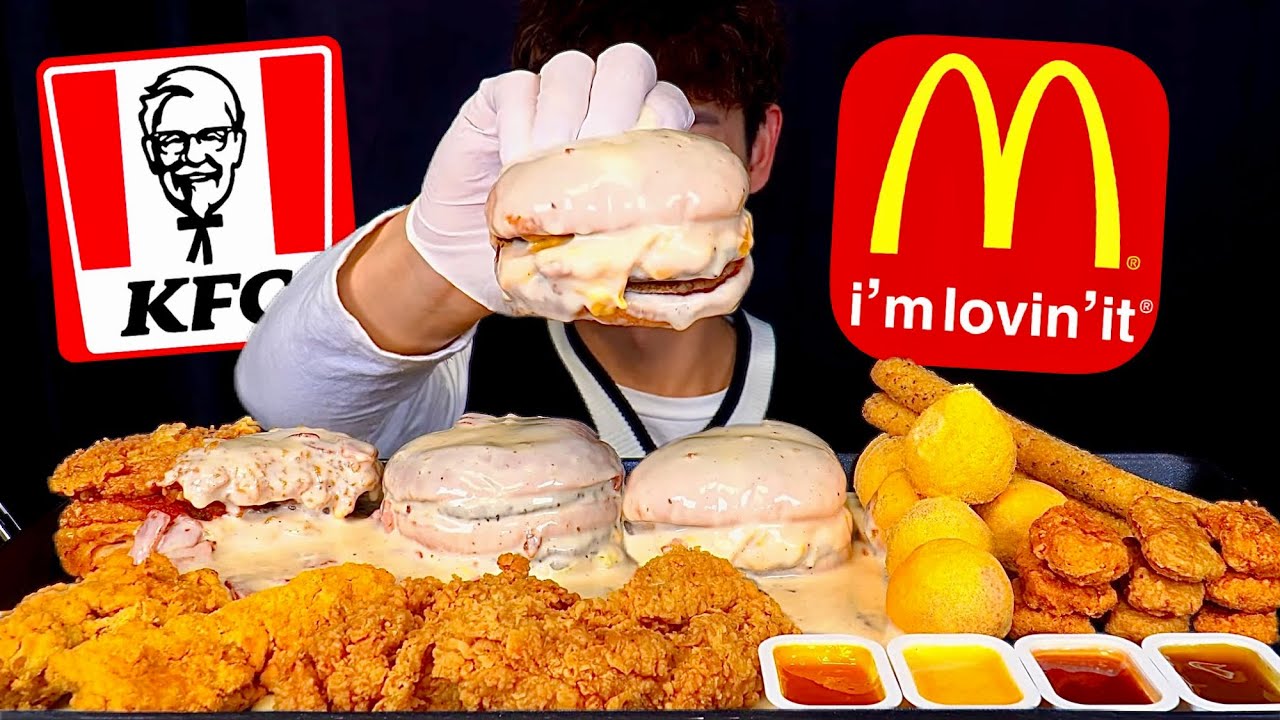 ASMR 크림가득 크리미버거🍔KFC 치킨 치즈스틱 맥너겟 먹방! KFC Burger McDonald's Big Mac With ...