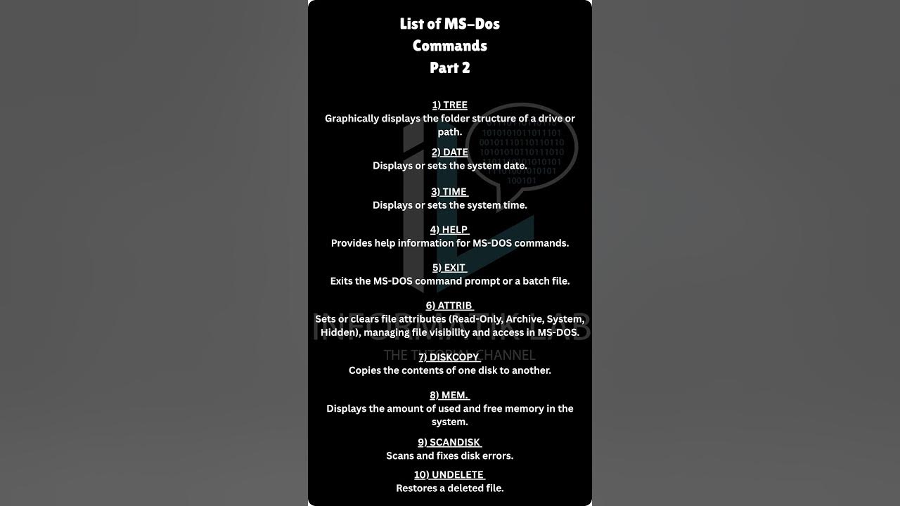 List of MS DOS commands Part 2 #fyp #foryou #foryoupage #computertipsandtricks - YouTube