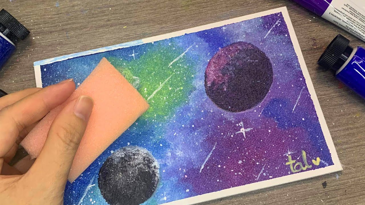 Sponge Painting / Acrylic Painting Solar System / Space / Planets ...